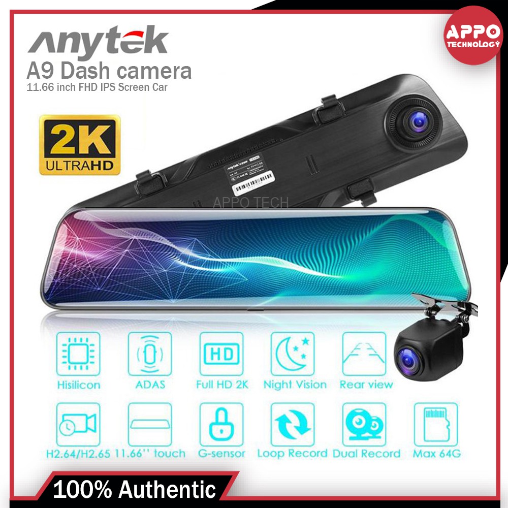 Anytek A9 11.66 inch FHD IPS Screen Car Rearview Mirror DVR Camera Dual ...