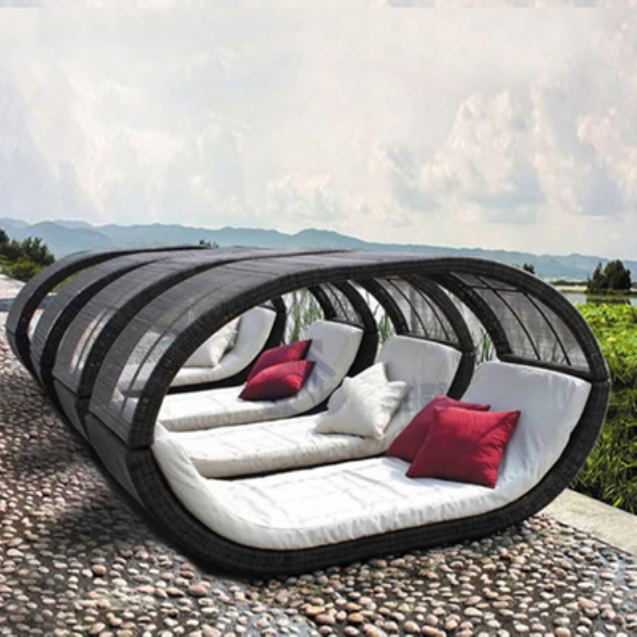☁ Yijiayuan outdoor lying bed garden round bed open-air balcony ...