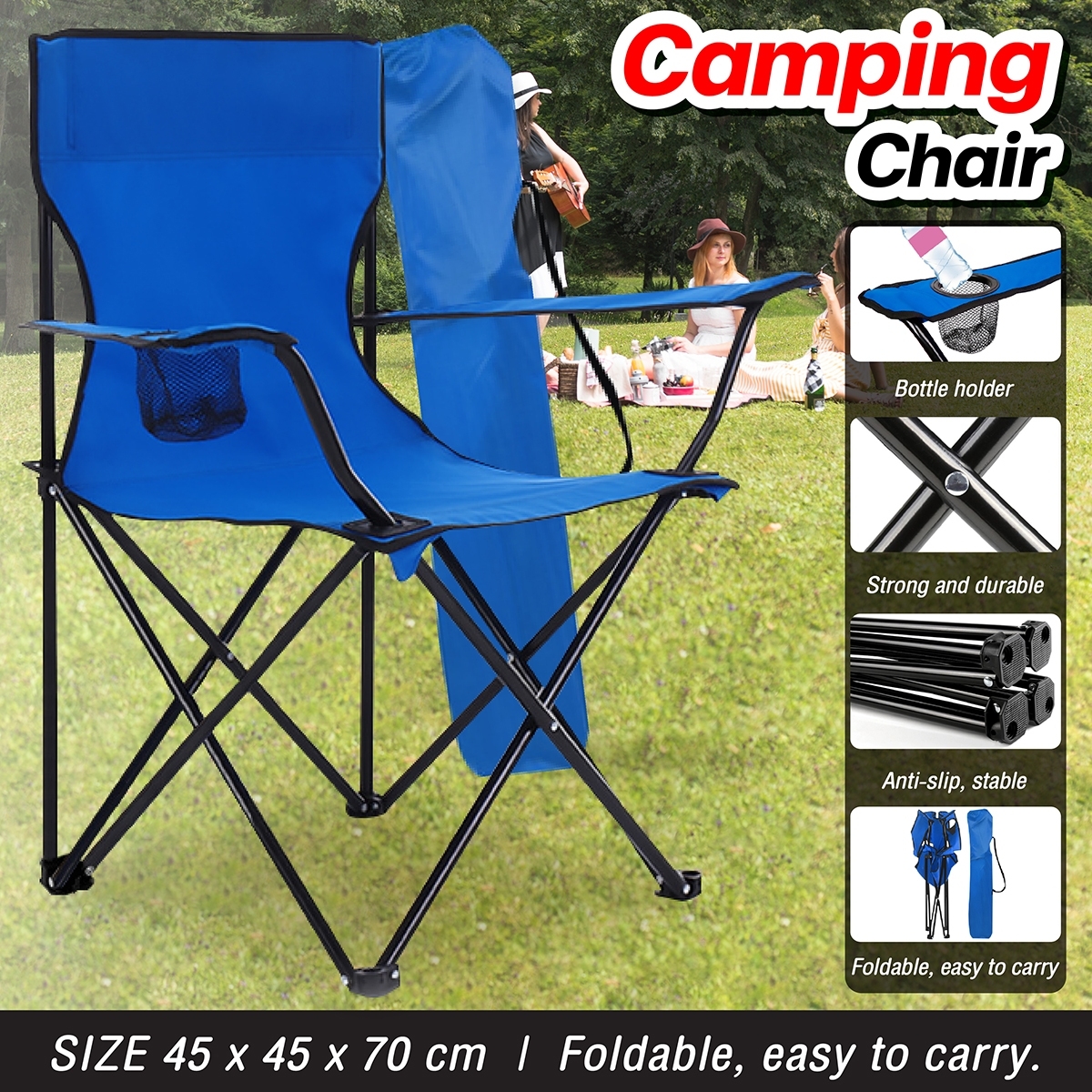 BG Sport Camping Chair with Back Rest Foldable and Lightweight, Outdoor ...