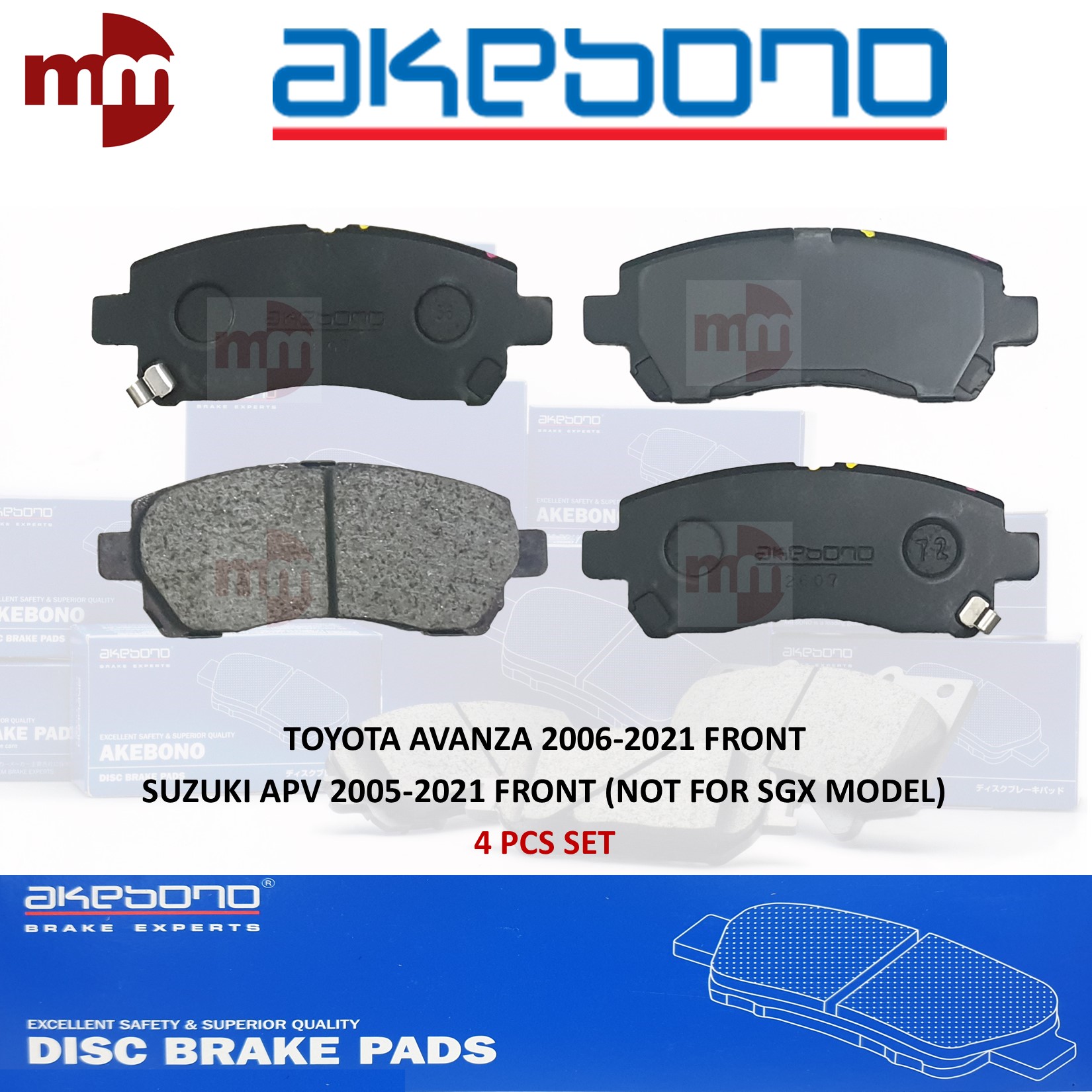 AKEBONO Brake Pads for TOYOTA AVANZA 2006-2021 / SUZUKI APV 2005-2021 ...