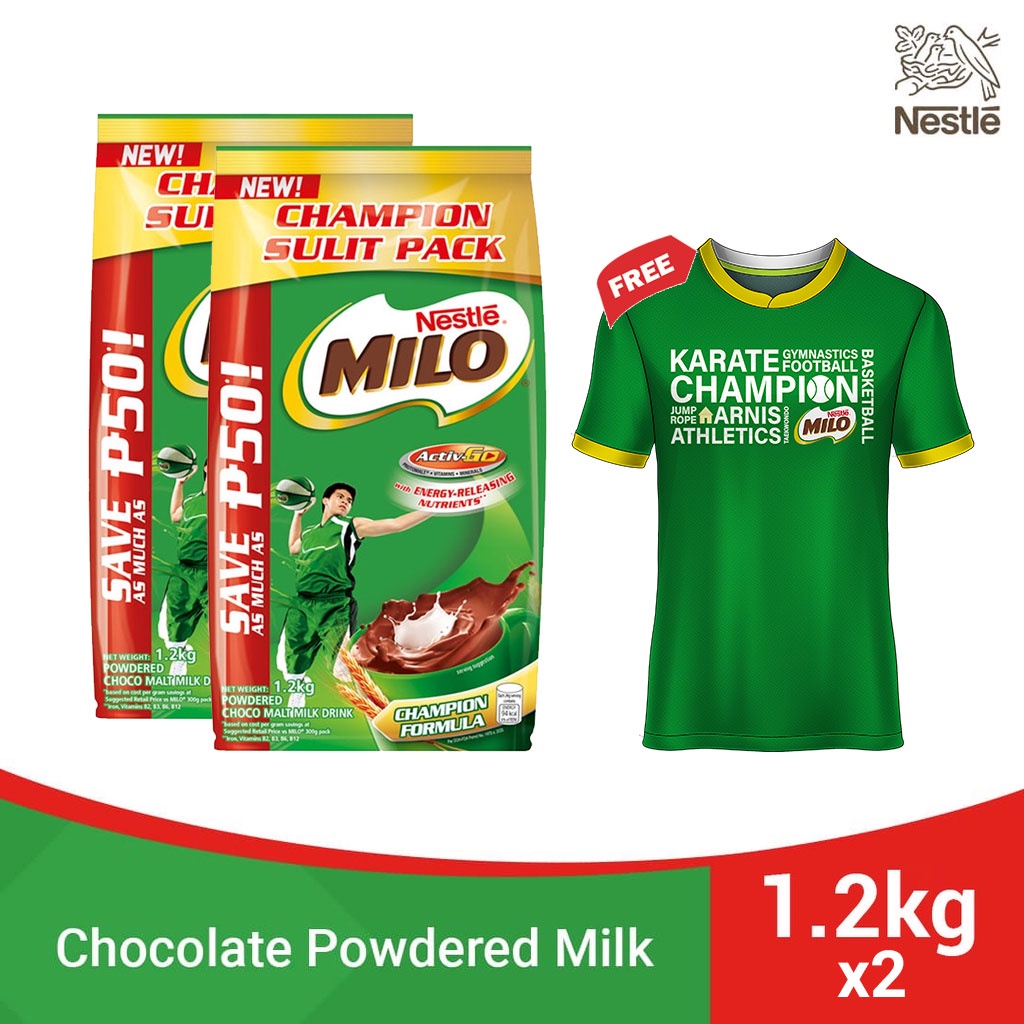 MILO Powdered Choco Malt Milk Drink 1.2kg - Pack of 2 with FREE MILO ...