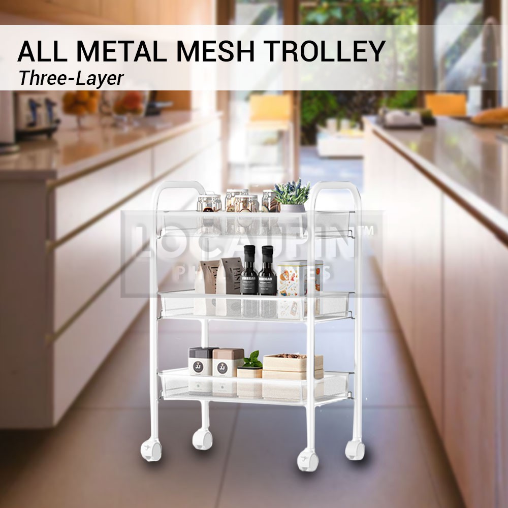 LOCAUPIN Kitchen Metal Mesh Wire Trolley Easy Moving Storage Cart Rack ...