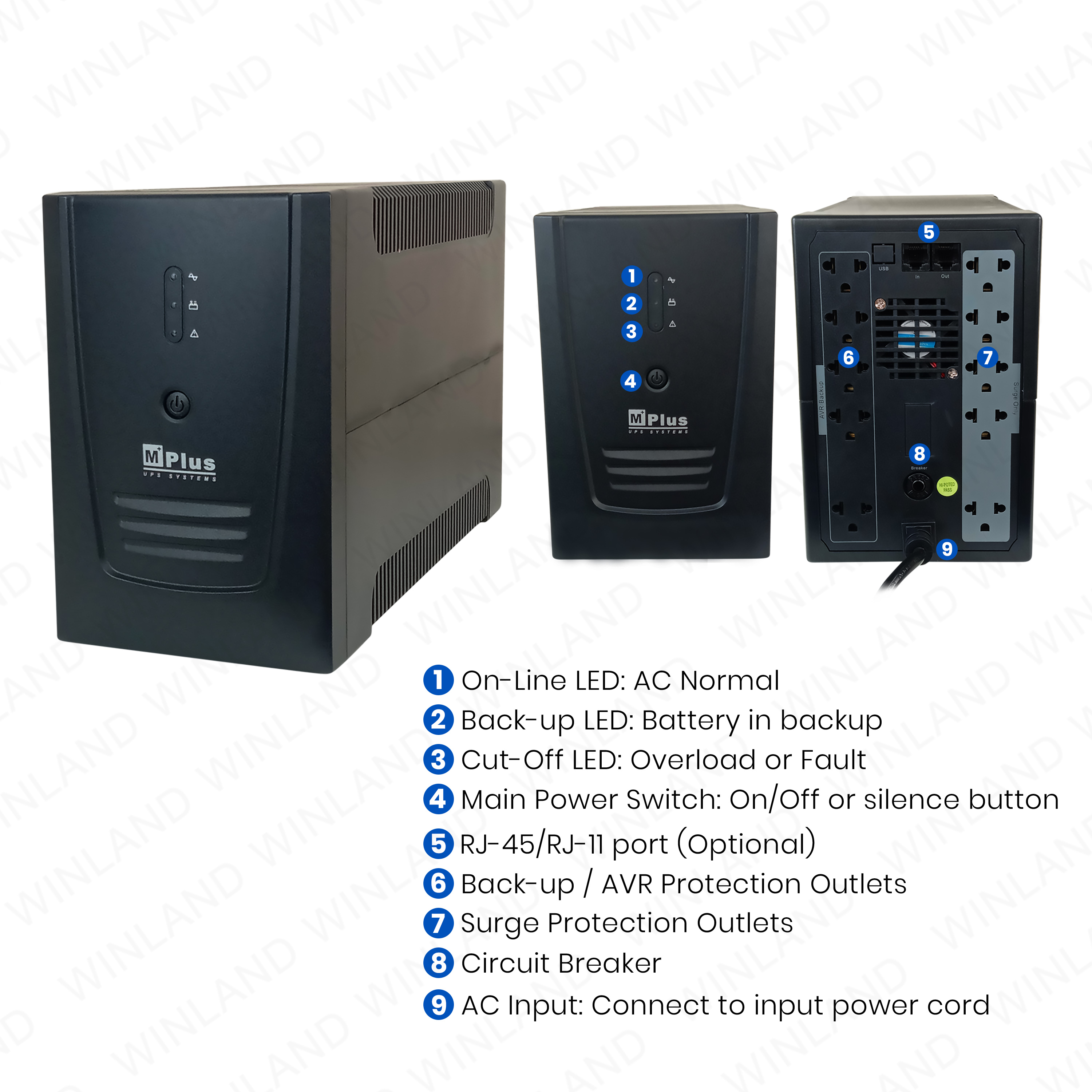Mplus by Winland 1500VA/900W 10 Sockets UPS Line Interactive UPS System ...