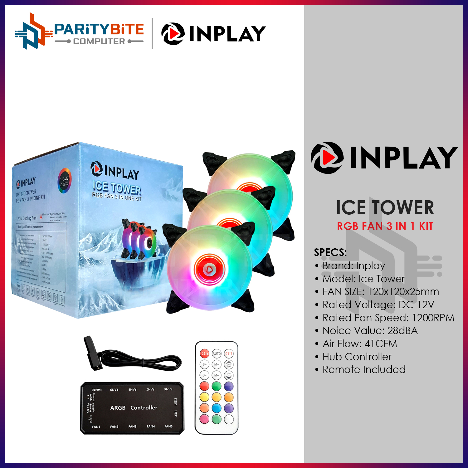 Inplay ICE TOWER DF12 3-In-1 ARGB Fan Kit | 3PCS 12CM Cooling Fan, with ...