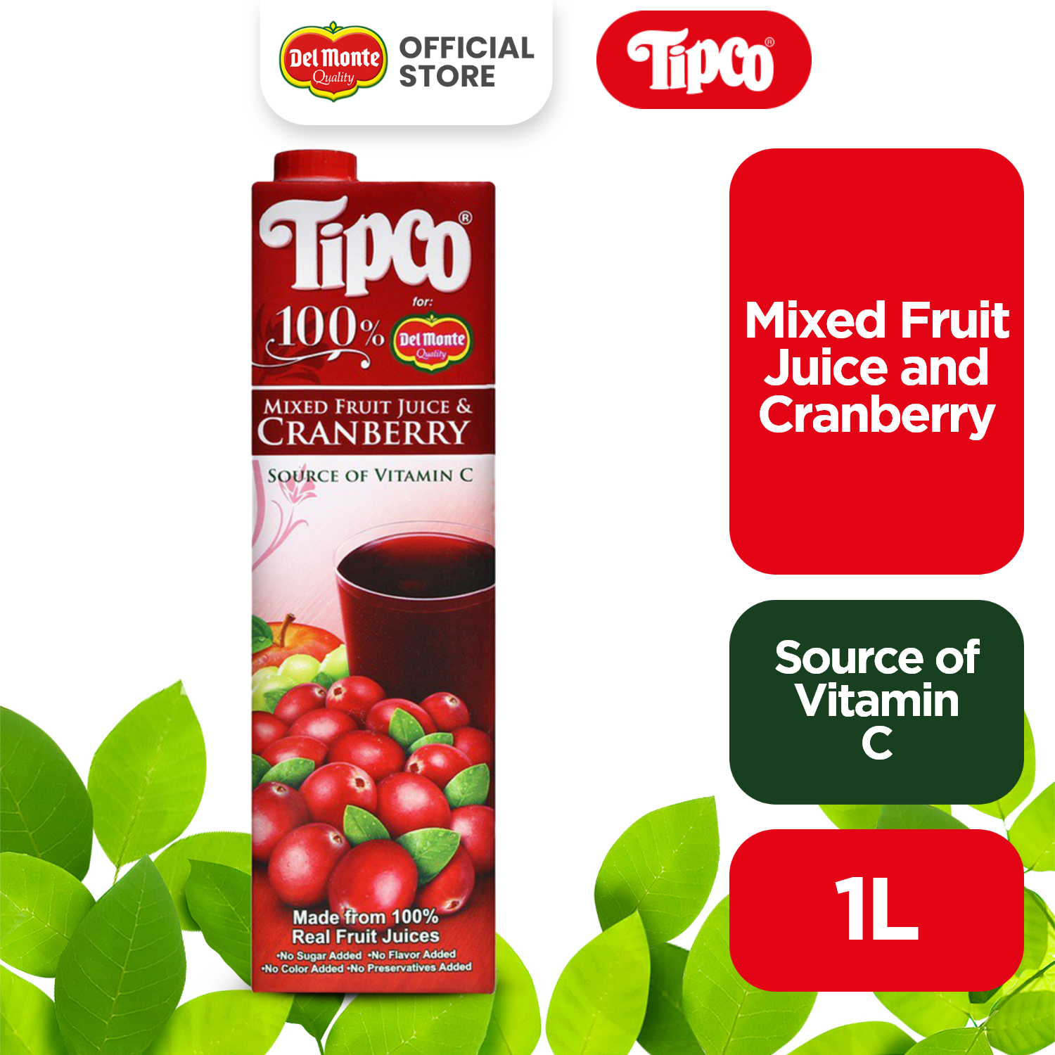 TIPCO 100% Mixed Fruit Juice & Cranberry All Natural Source of Vitamin ...