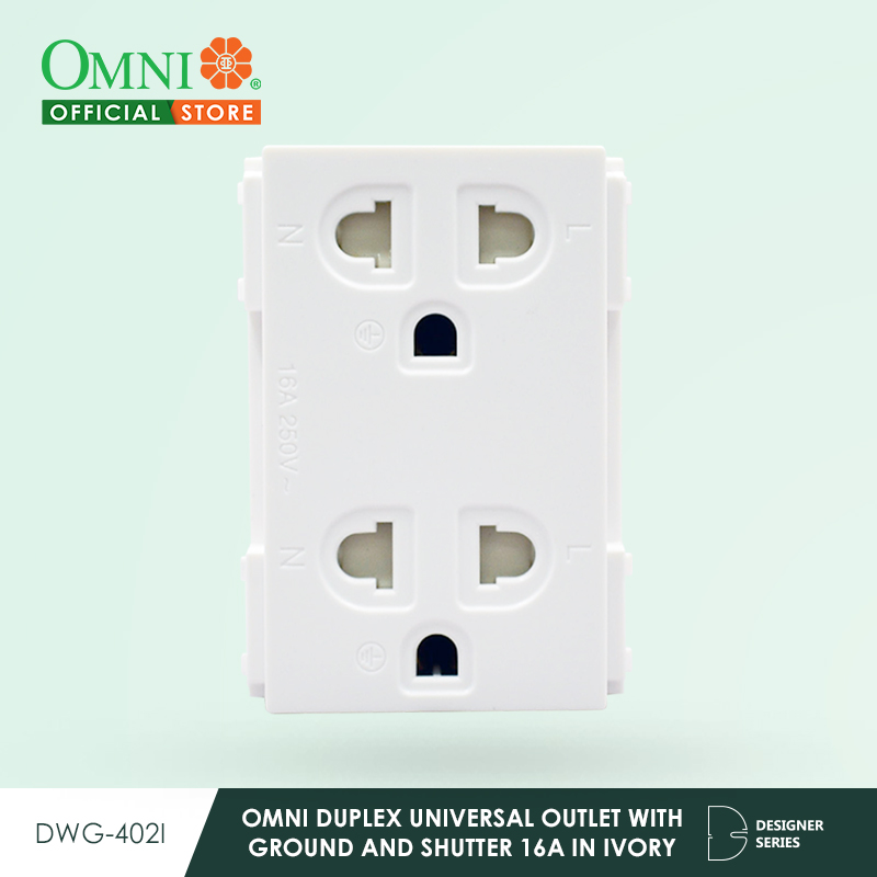 OMNI Duplex Universal Outlet with Ground and Shutter 16A in Ivory - DWG ...