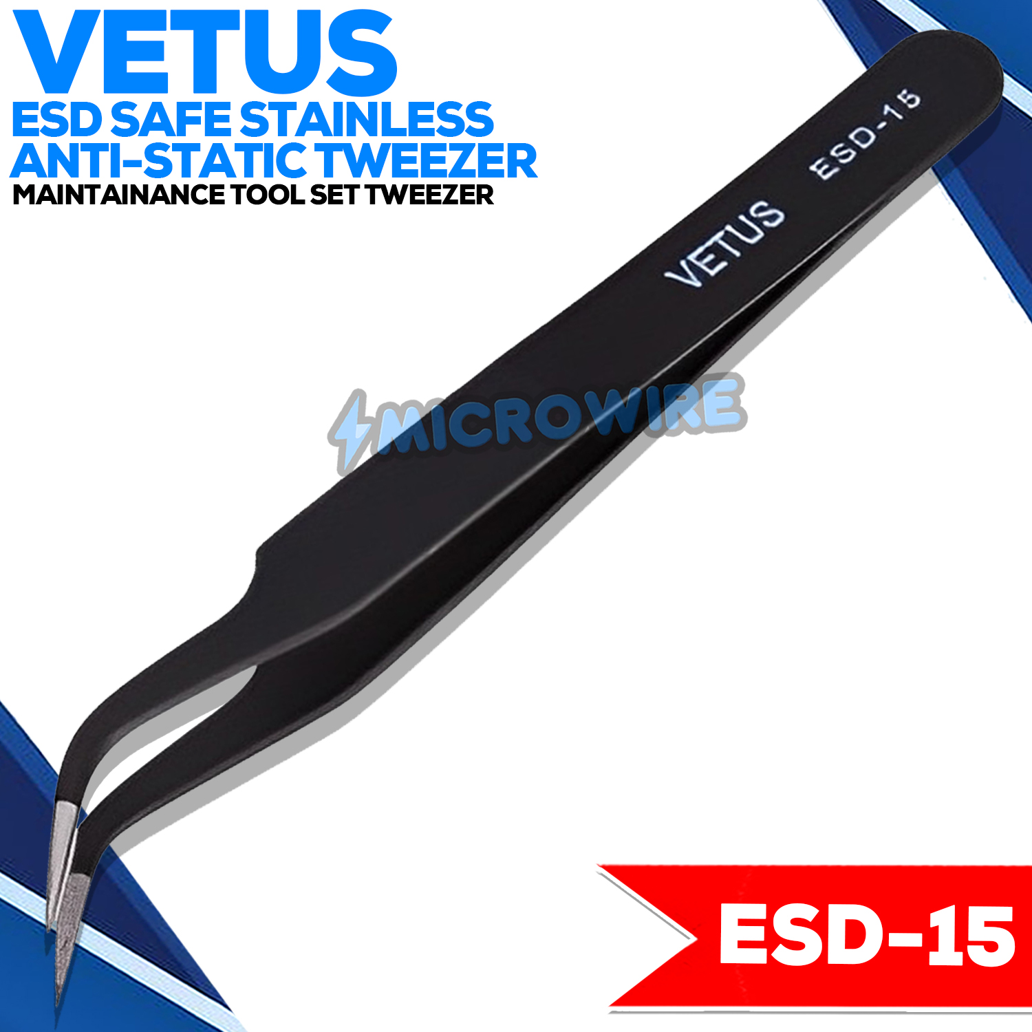 ORIGINAL VETUS ESD Safe Stainless Steel Anti Static Tweezers Maintenance Tool Set Tweezer ...