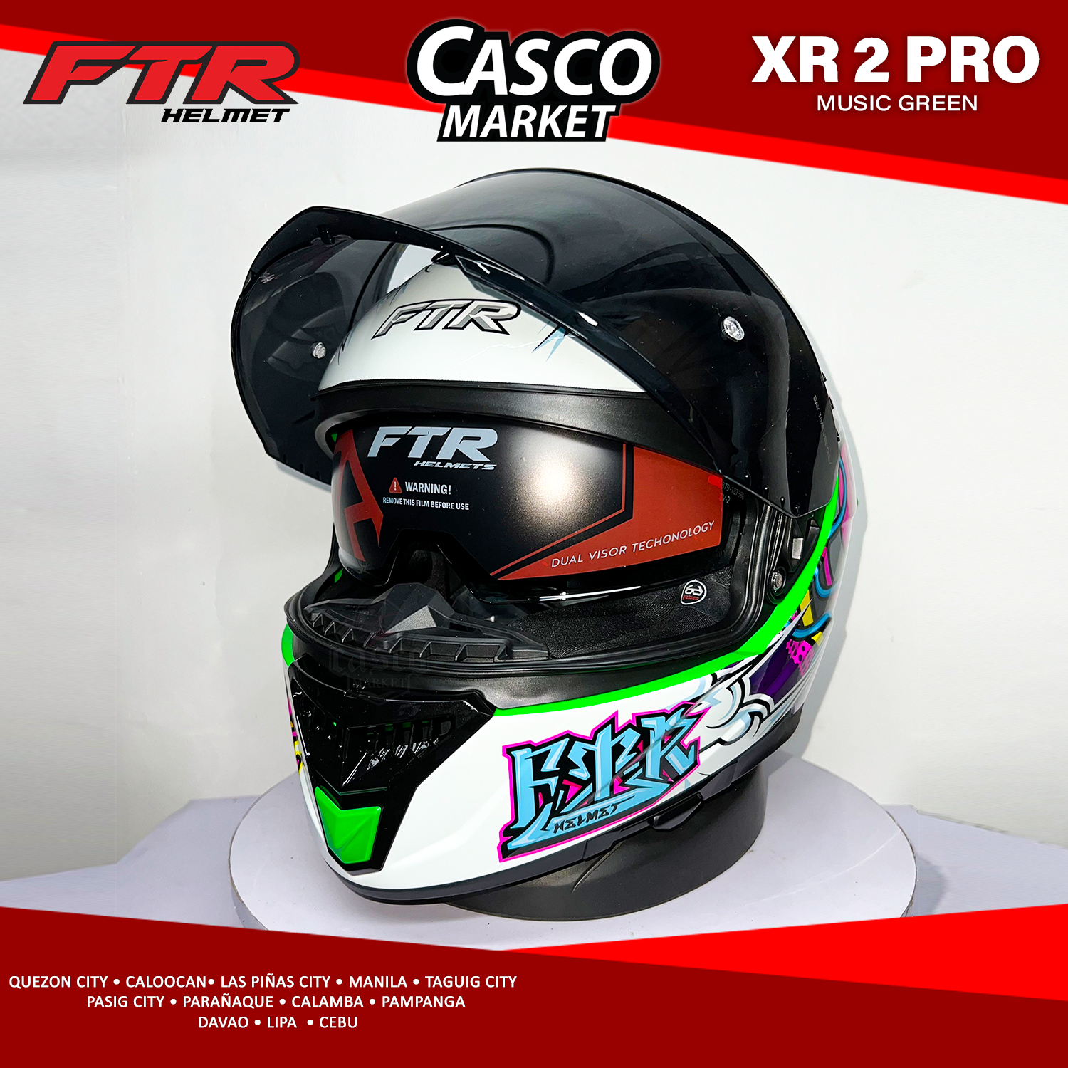 FTR MUSIC XR2 PRO FULL FACE DUAL VISOR MOTORCYCLE HELMET | Lazada PH