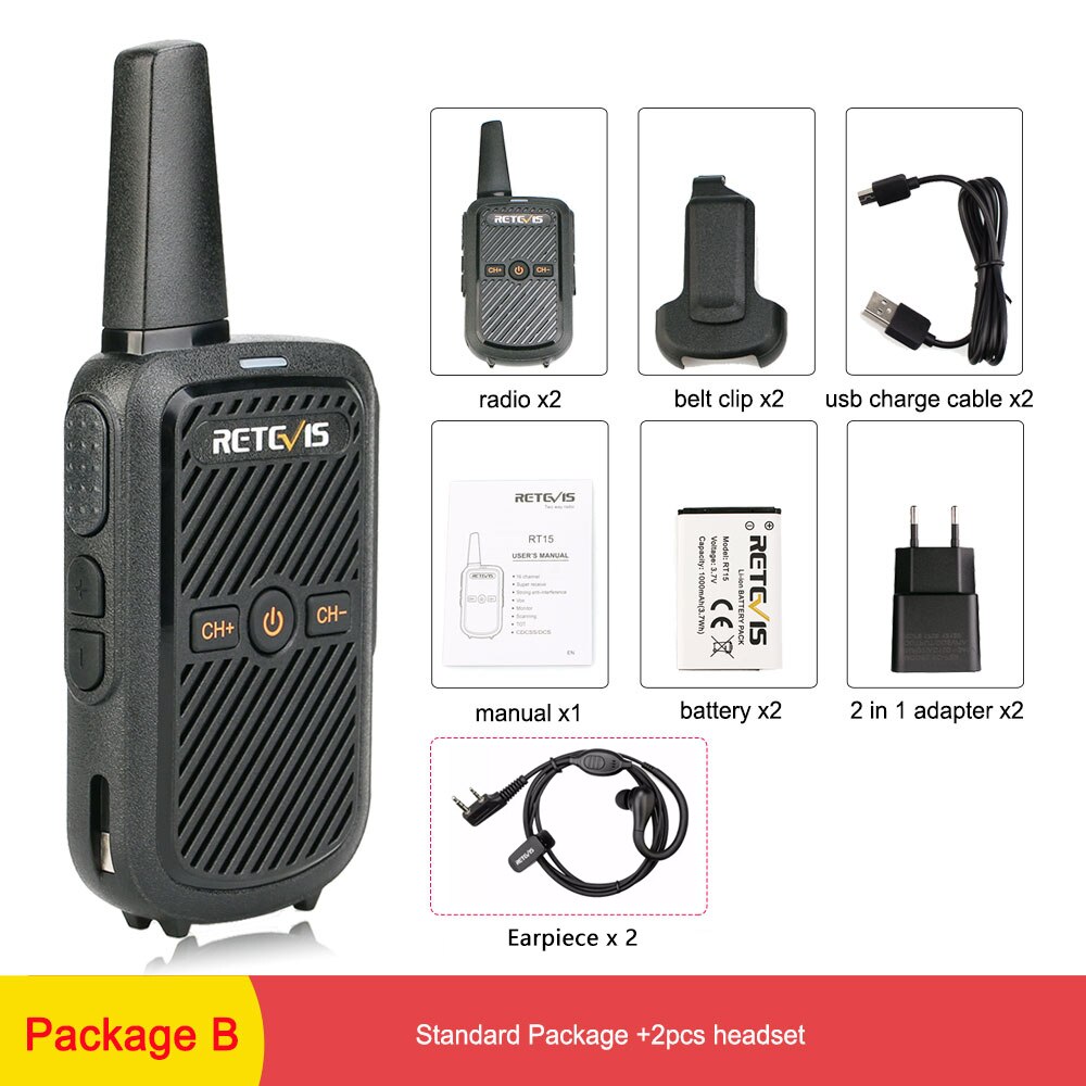 Mini Walkie Talkie Retevis RT15 Portable Two way Radio Portable Radio ...