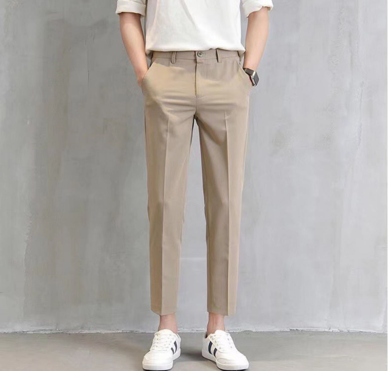 korean fashion slacks high quality trouser pants men above ankle ...