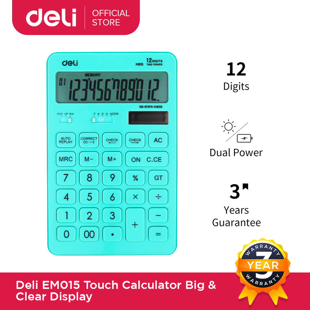 Deli Calculators Touch Calculator Big and Clear Display 12 Digits EM01531/EM01541/EM01551 ...