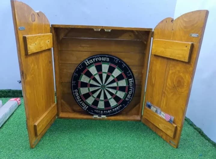 1 SET DART BOARD HARROWS 1 SET DART PIN DART SCORE BOARD WITH CABINET ...