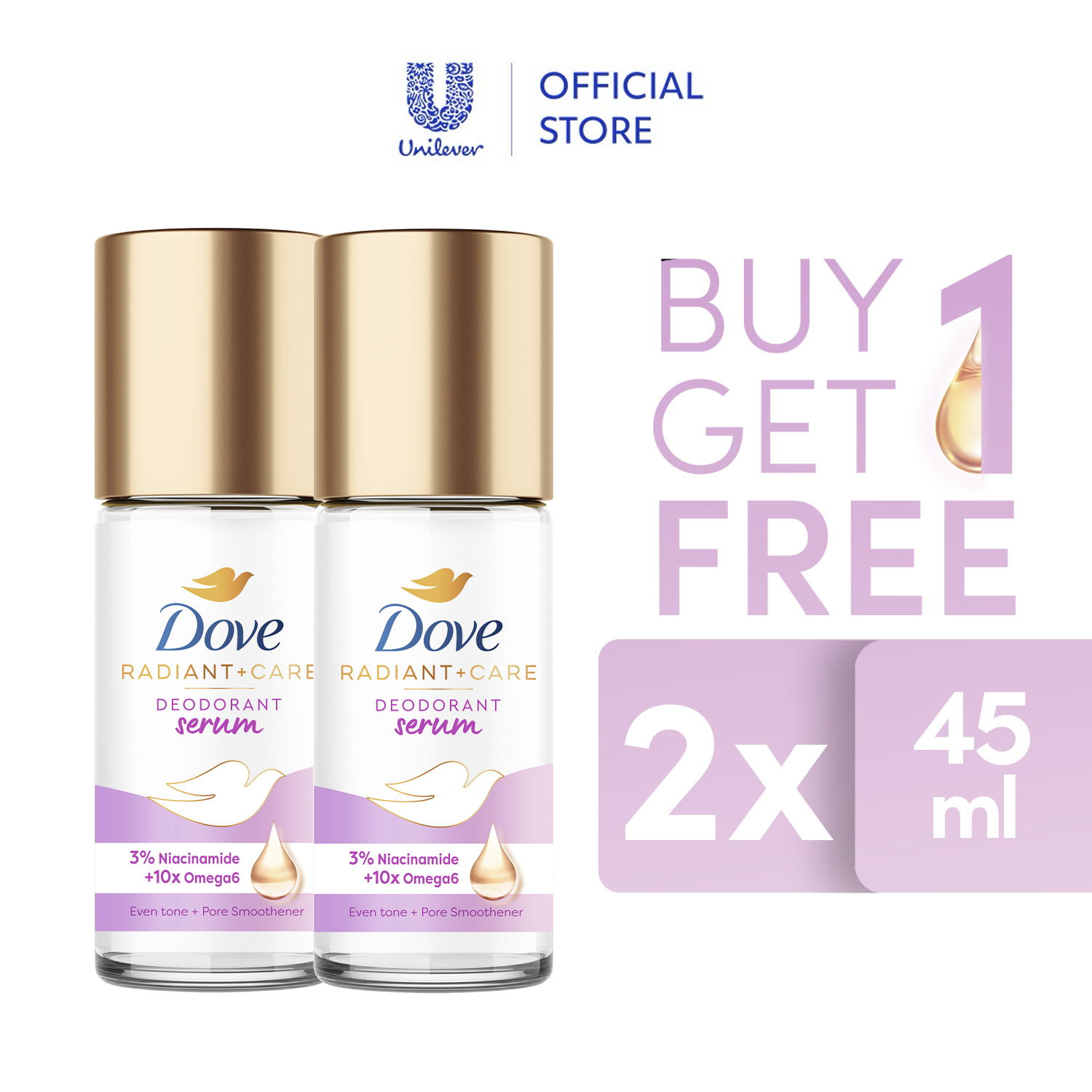 [BUY 1 GET 1 FREE] Dove Radiant + Care Deodorant Serum Roll On 3% ...