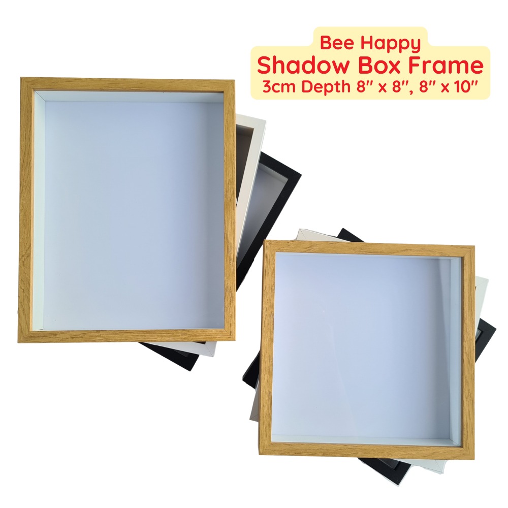 Bee Happy Shadow Box Frame w/ Glass Cover and Stand 3cm Depth (8" x 8 ...