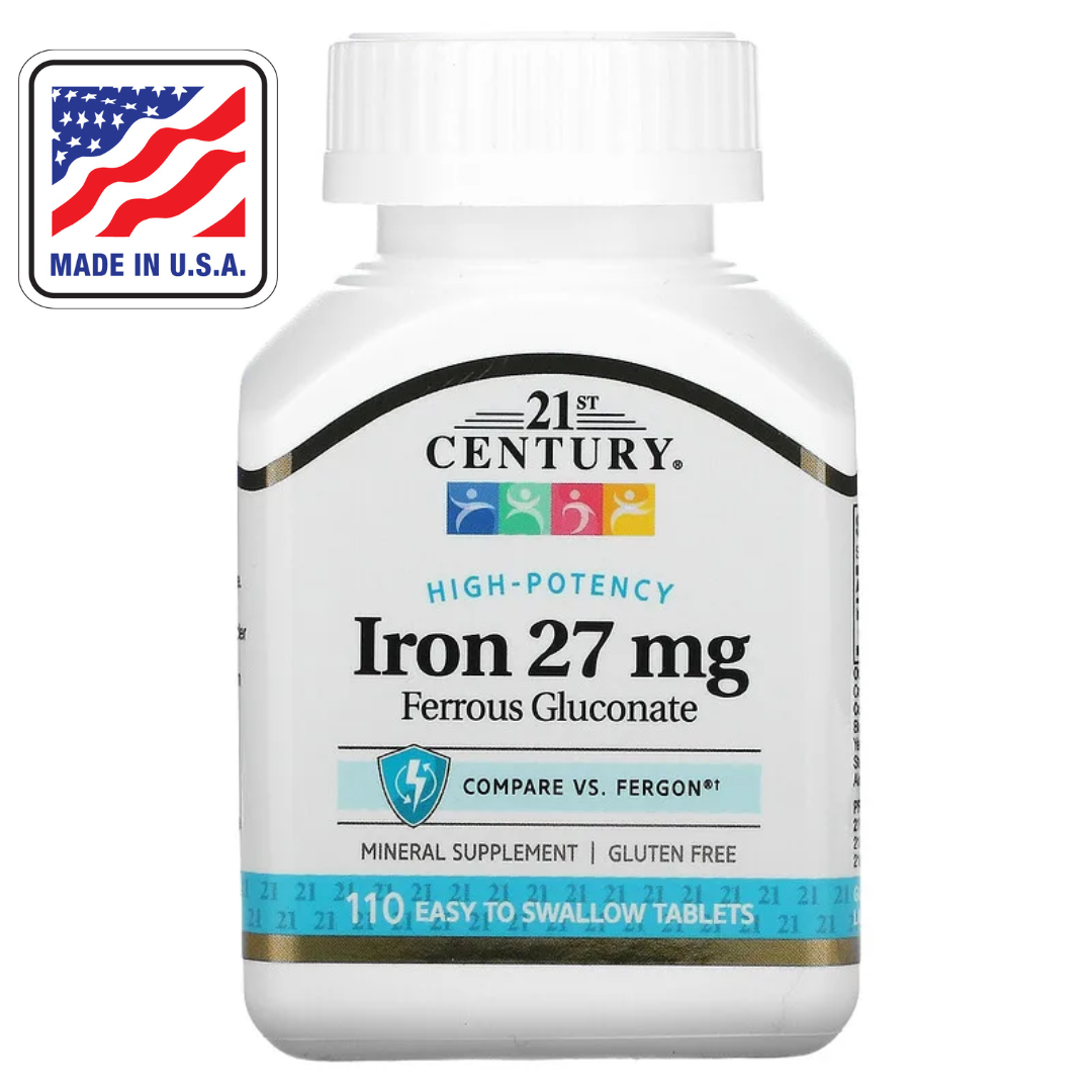 21st Century, High-Potency Iron, 27 mg, 110 Easy to Swallow Tablets New ...