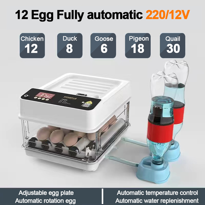 220V/12V Egg Incubator 12/24/36/48/64/130 Eggs Fully Automatic Egg Incubator Intelligent Digital ...