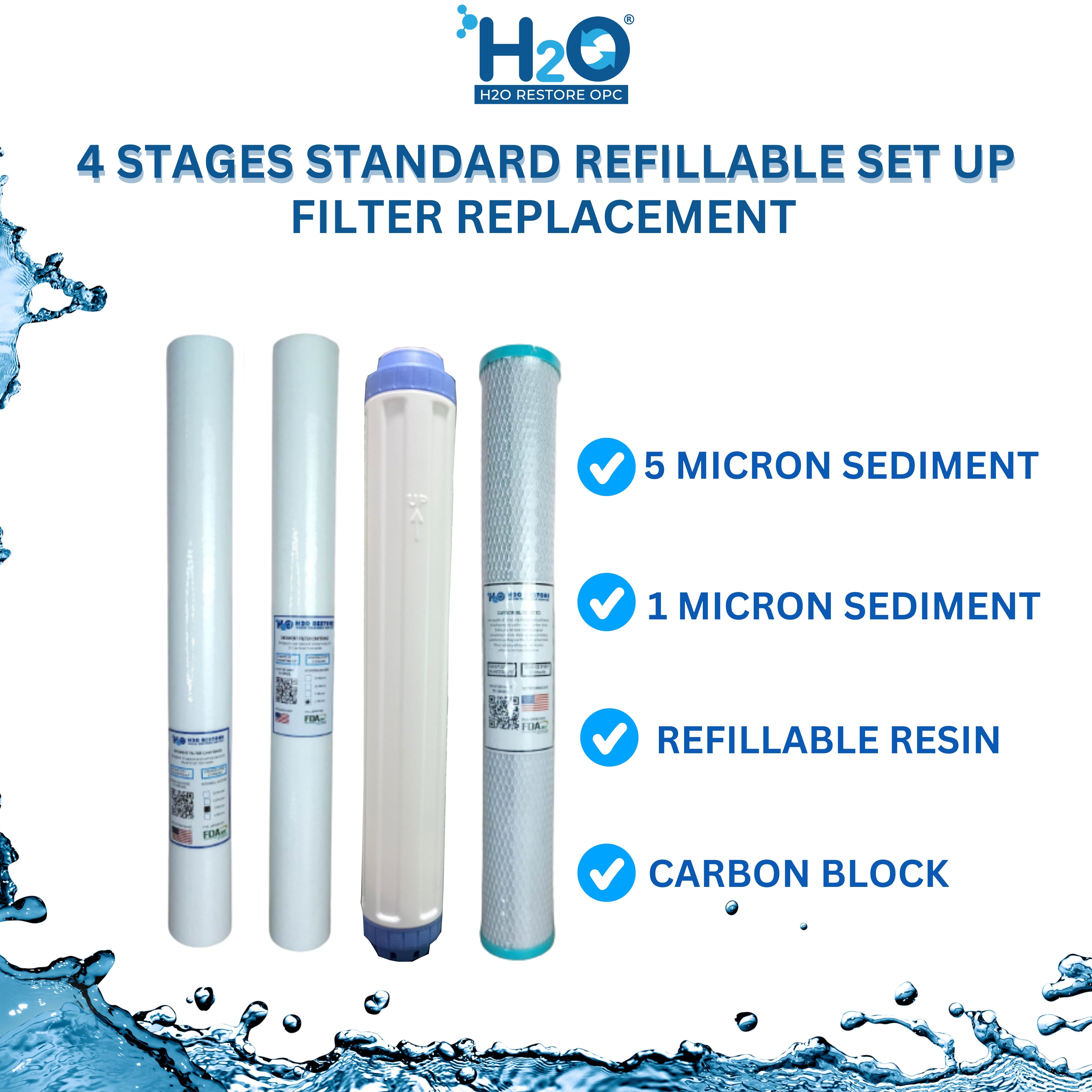 Water Filtration System 4 Stages 20" Slim Type Refillable Deepwell ...