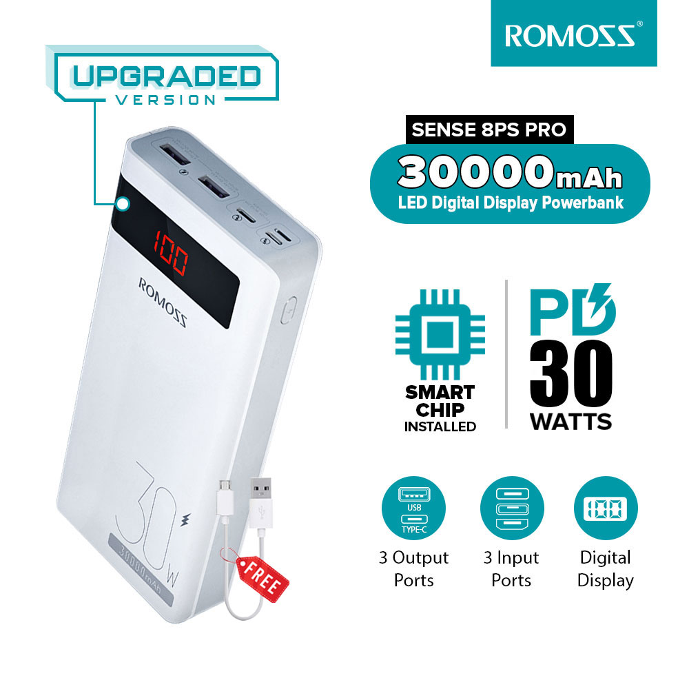 Romoss Sense 8PS Pro 30W 30000 mAh Powerbank Two-way Fast Charging ...