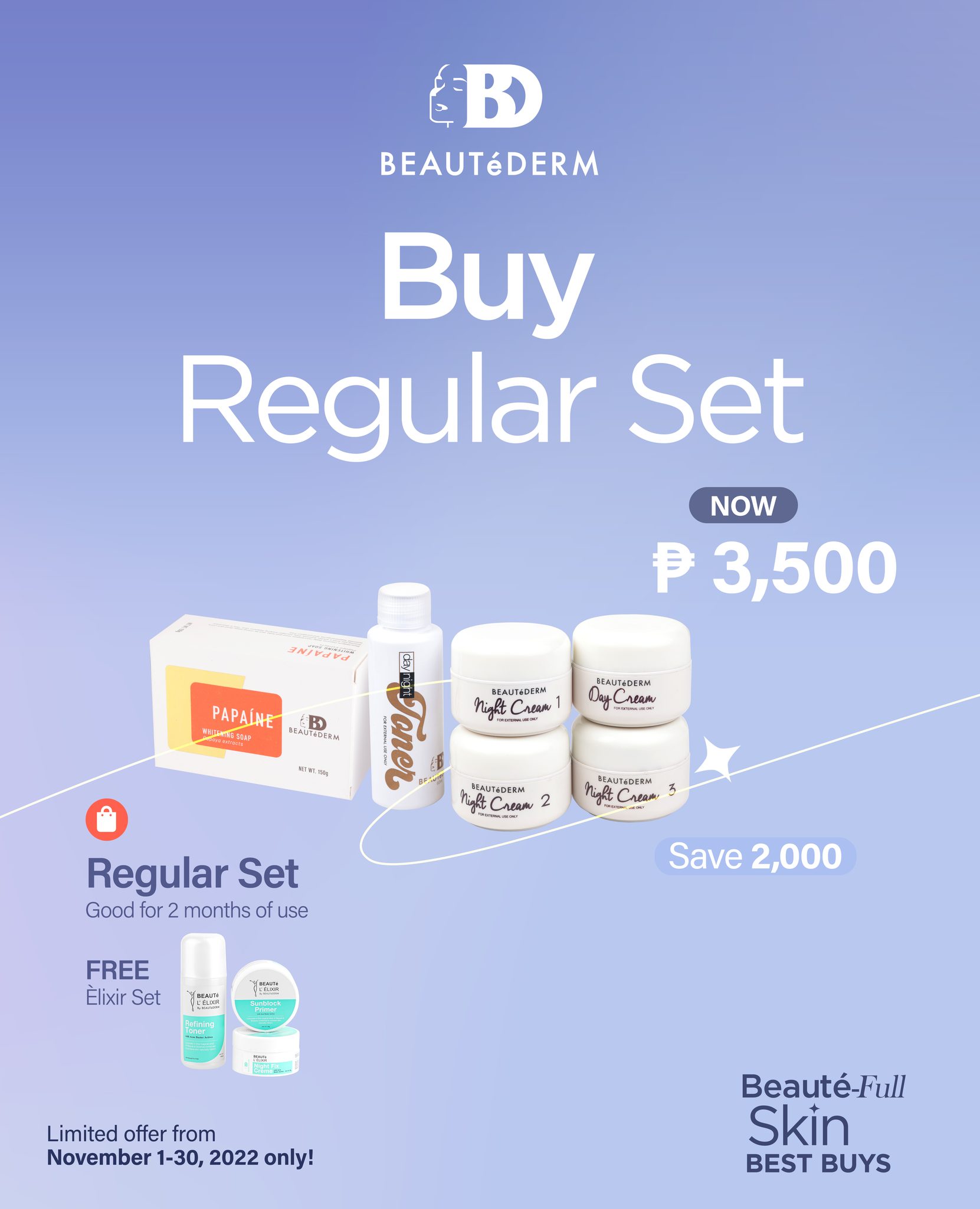 Buy BEAUTeDERM Regular Set with free Elixir Set Jul2023 Expiry for 3 ...