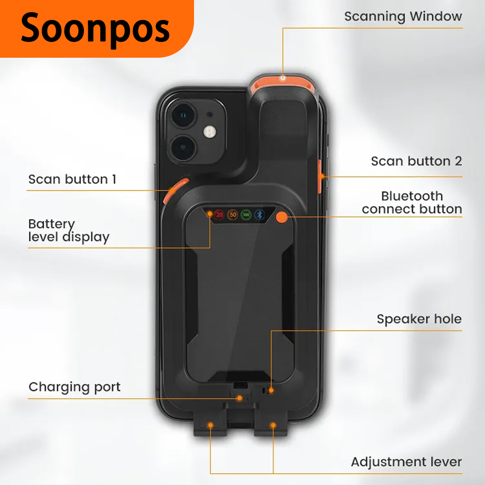 Soonpos Handheld 1D 2D QR Wireless Back Clip-on Barcode Scanner ...