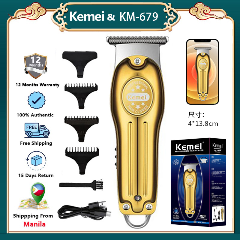 KemeI KM-679 Full Metal Body Hair Clipper Men's Adjustable Cordless Hair Clipper Men's 0mm ...