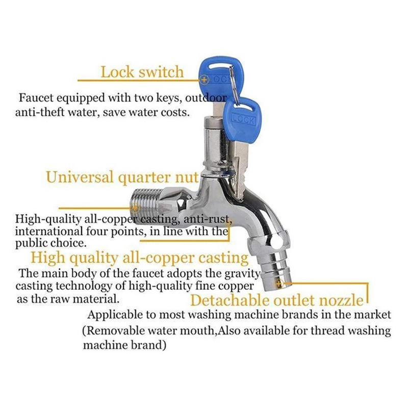 Anti-Theft Faucet Water Tap with Lock Key Alloy Key Switch Faucet ...