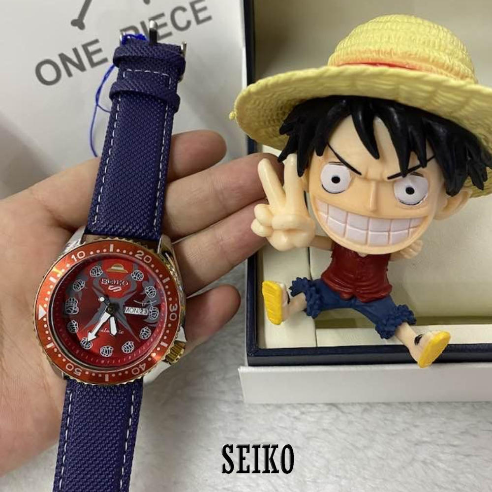 Seiko 5 Sports SRPF Day & Date One Piece LE LUFFY Red Dial Dark Blue ...