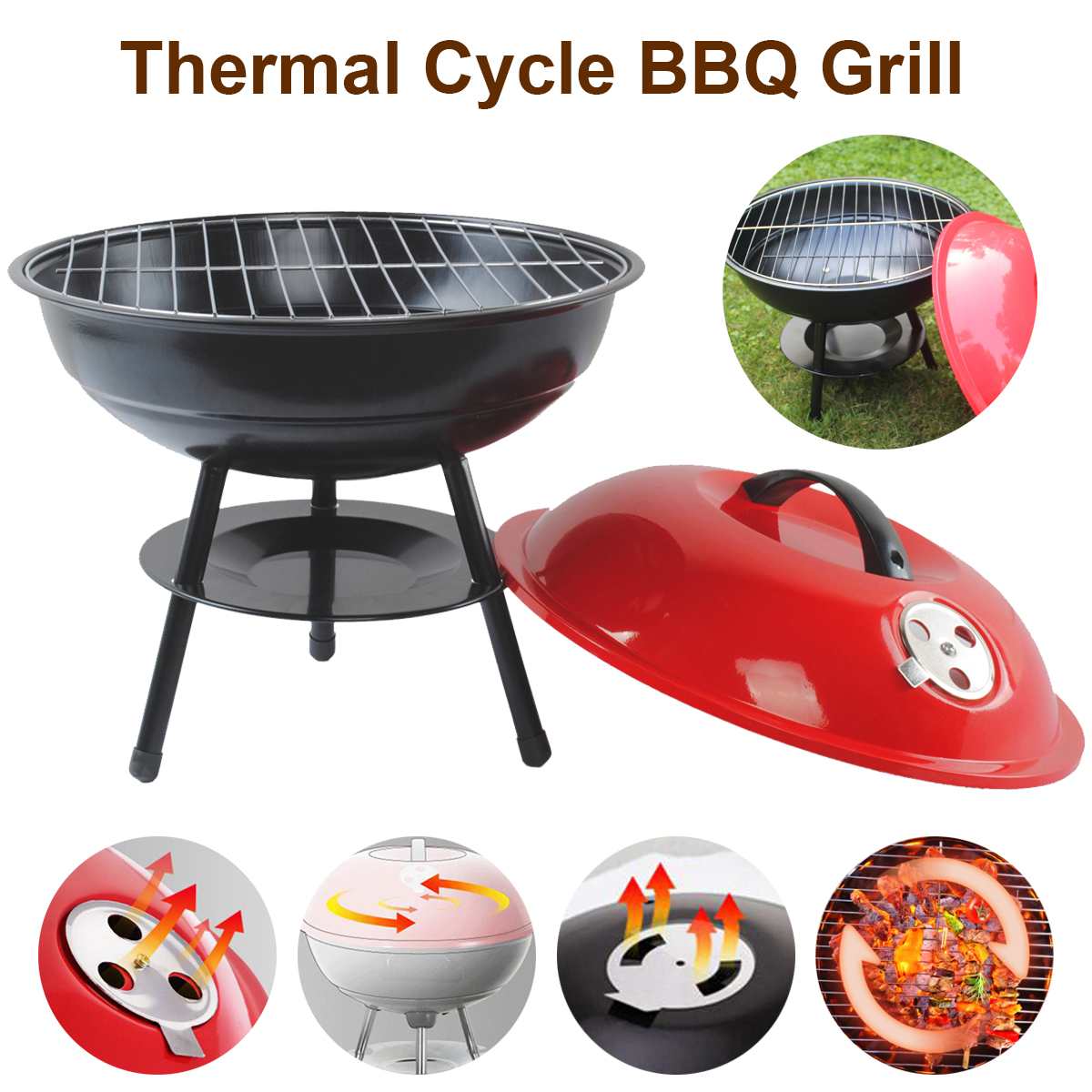 SQ Portable Kettle Charcoal BBQ Grill / Kettle Barbecue - Red | Lazada PH