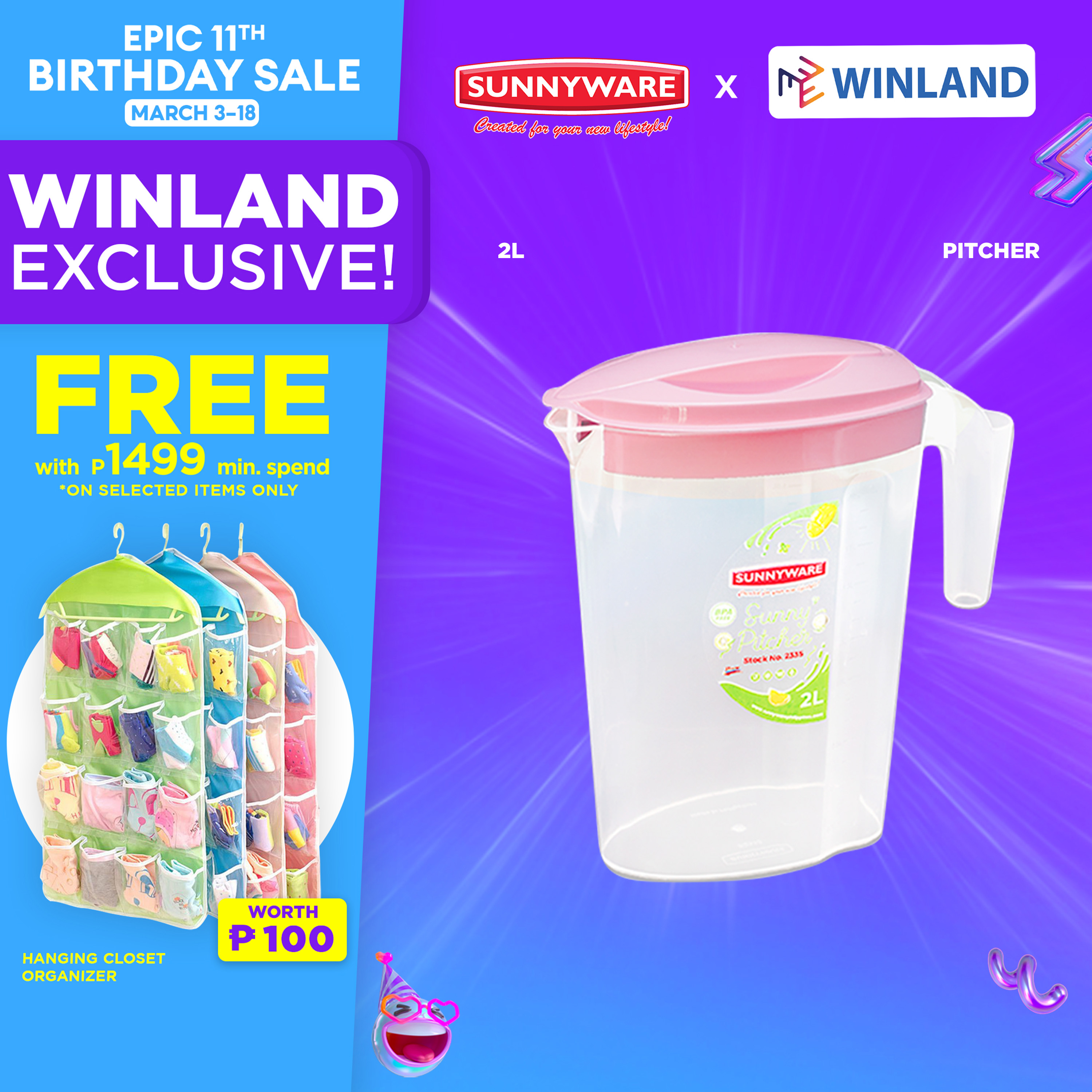 SUNNYWARE by Winland 2000ml/2Liters Washable and Reusable Plasticware ...