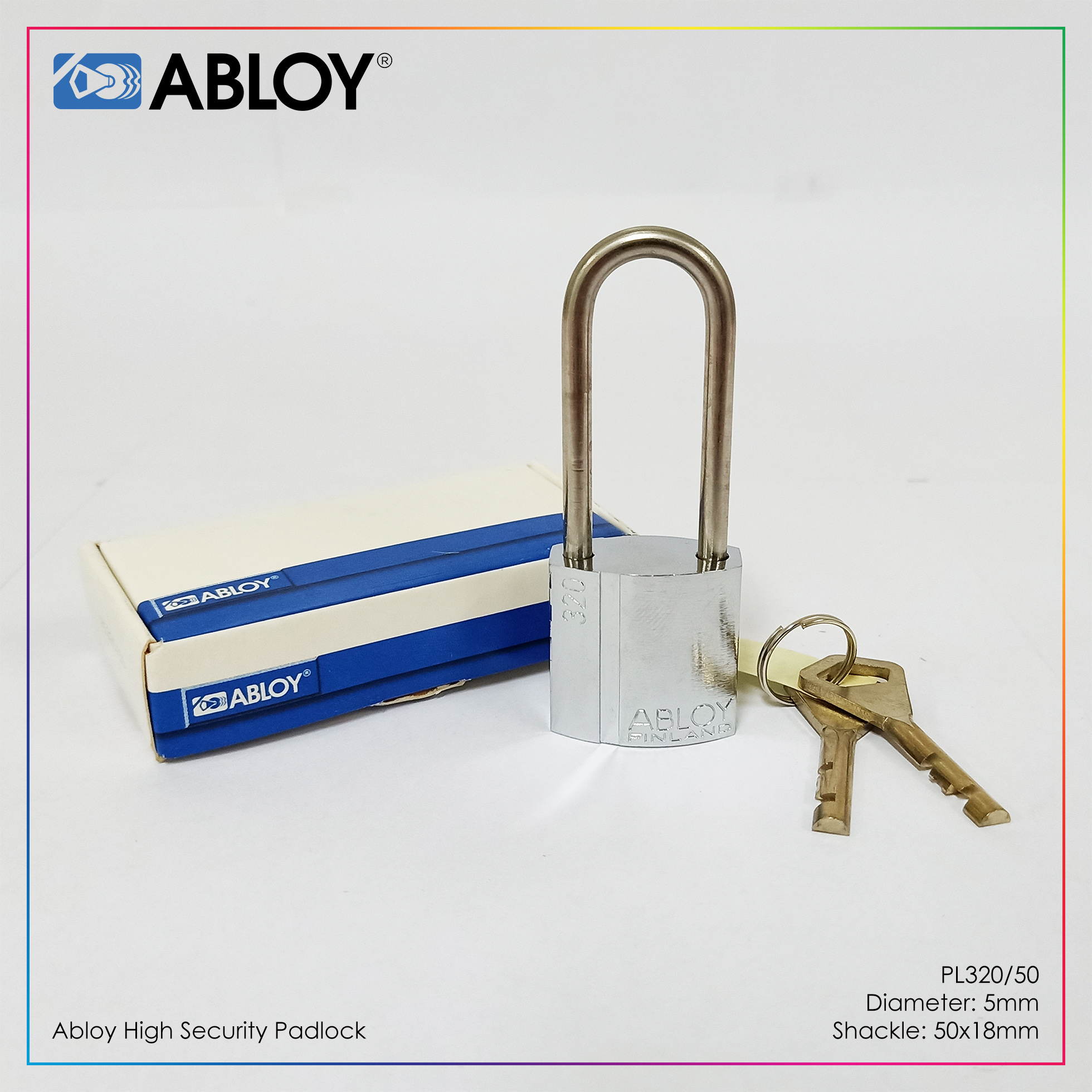 Abloy Padlock PL 320C/50 Original Made In Finland 33mm Chrome Plated Brass Body Long Shackle ...