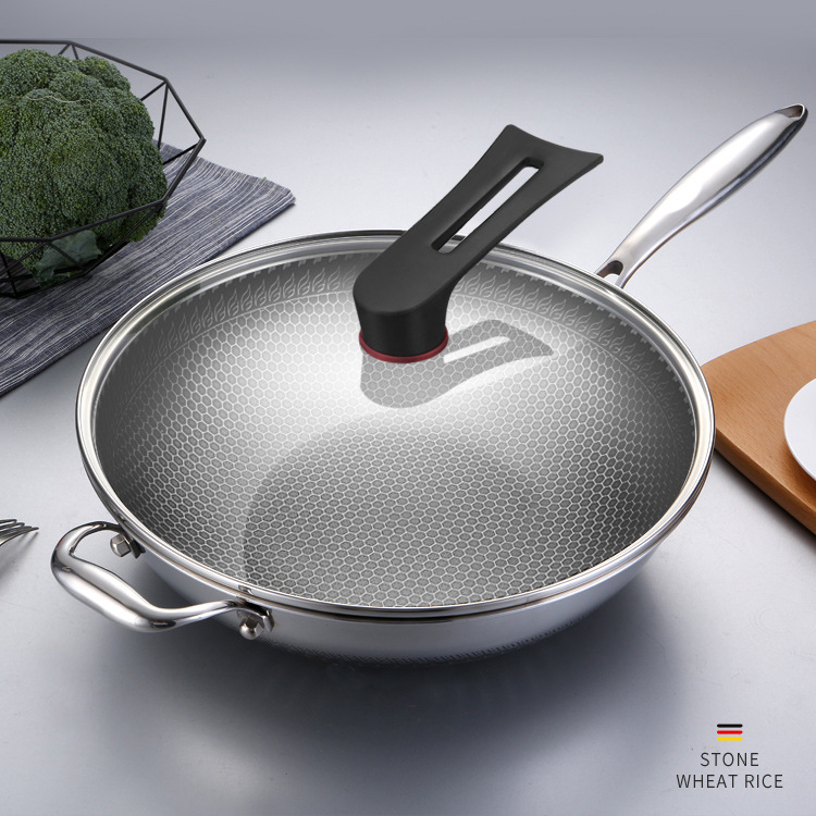 316 stainless steel Honeycomb frying pan Non stick frying pan 32cm non-stick cookware set frying ...