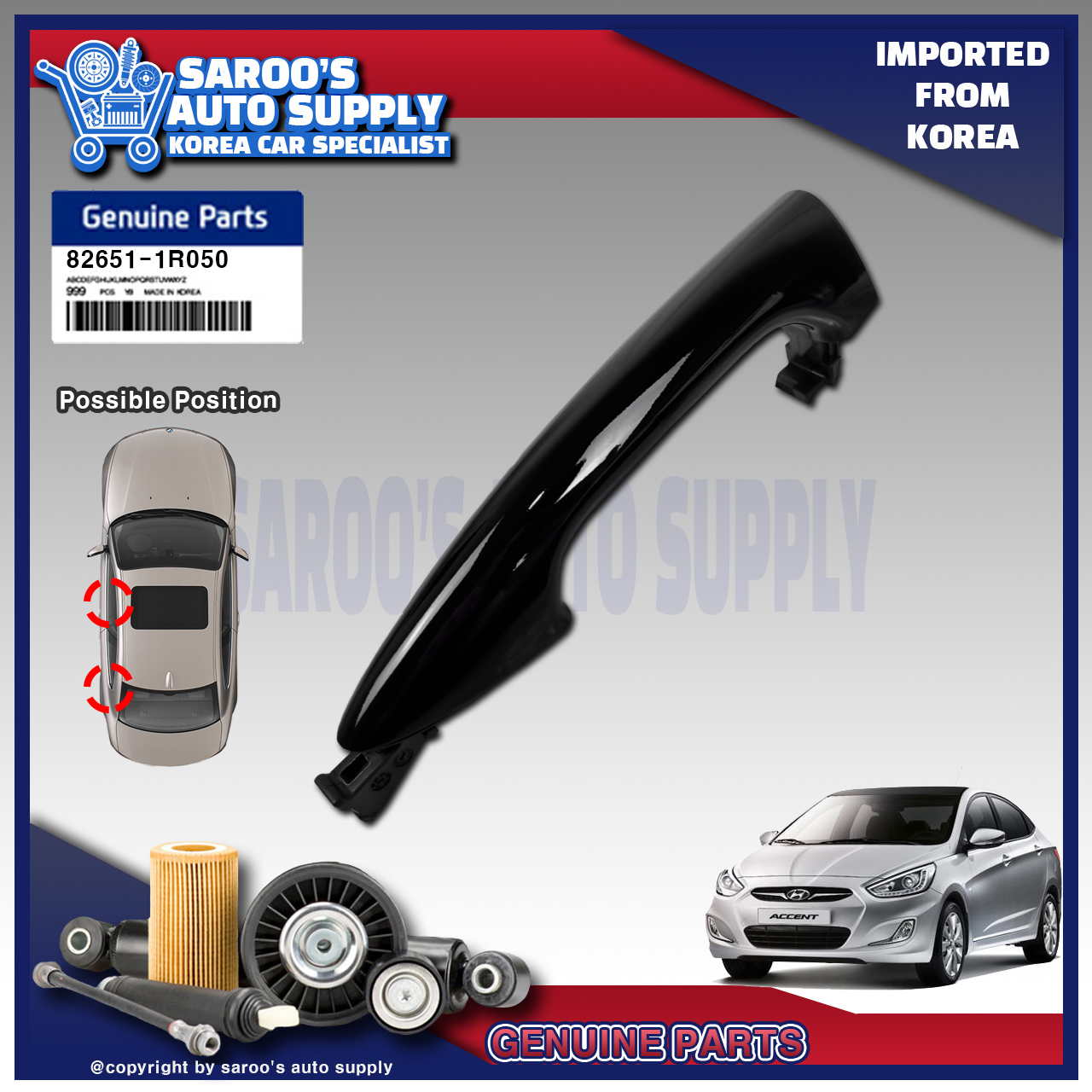 [Genuine] Exterior Door Handle For Hyundai Accent (11-18) , Original ...