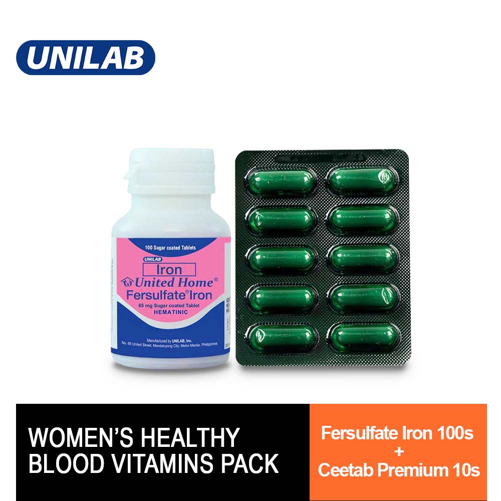 Women’s Healthy Blood Vitamins Pack: United Home Fersulfate Iron 100s ...