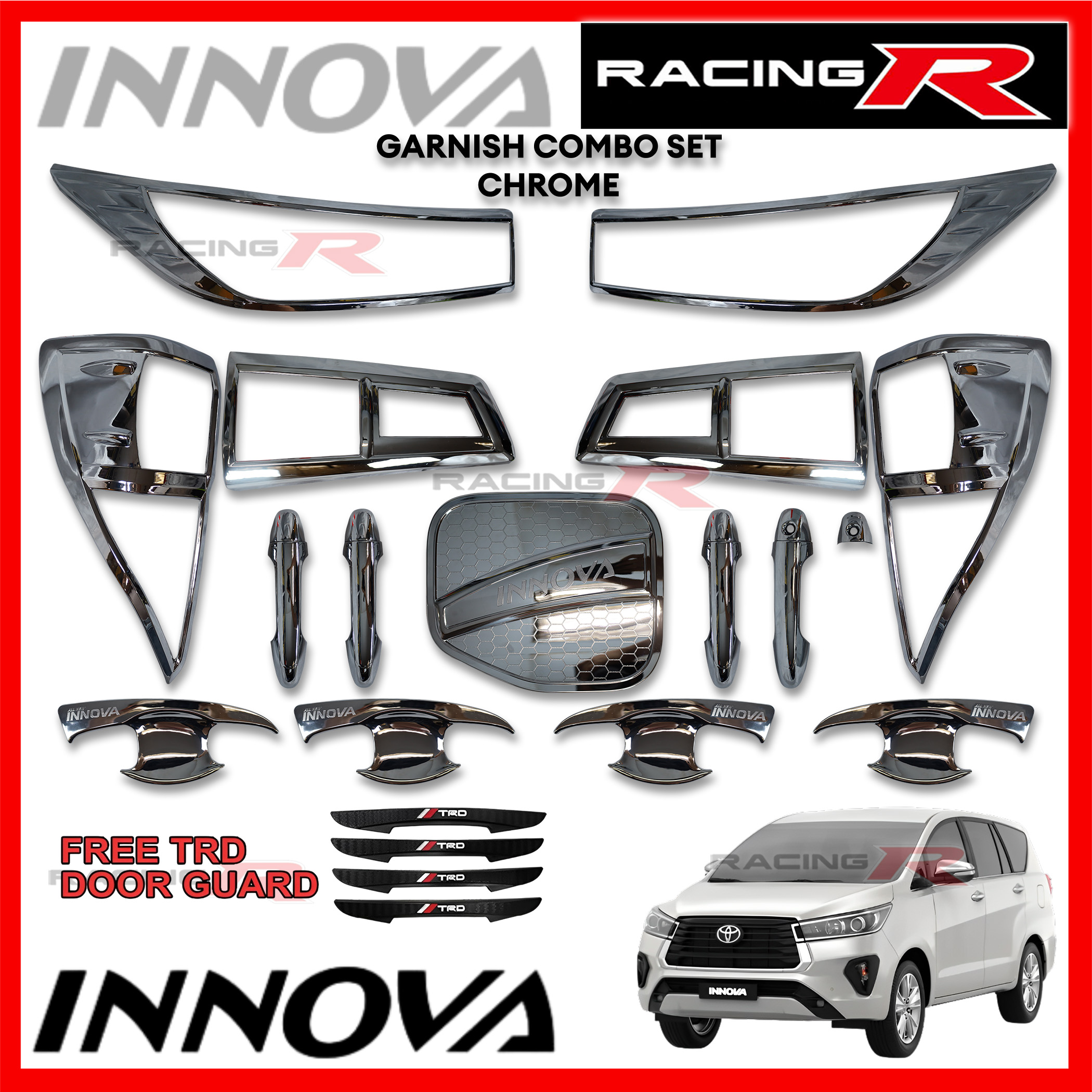 Toyota Innova 2016 to 2024 J/E/G/XE Garnish Combo set cover MATTE BLACK ...