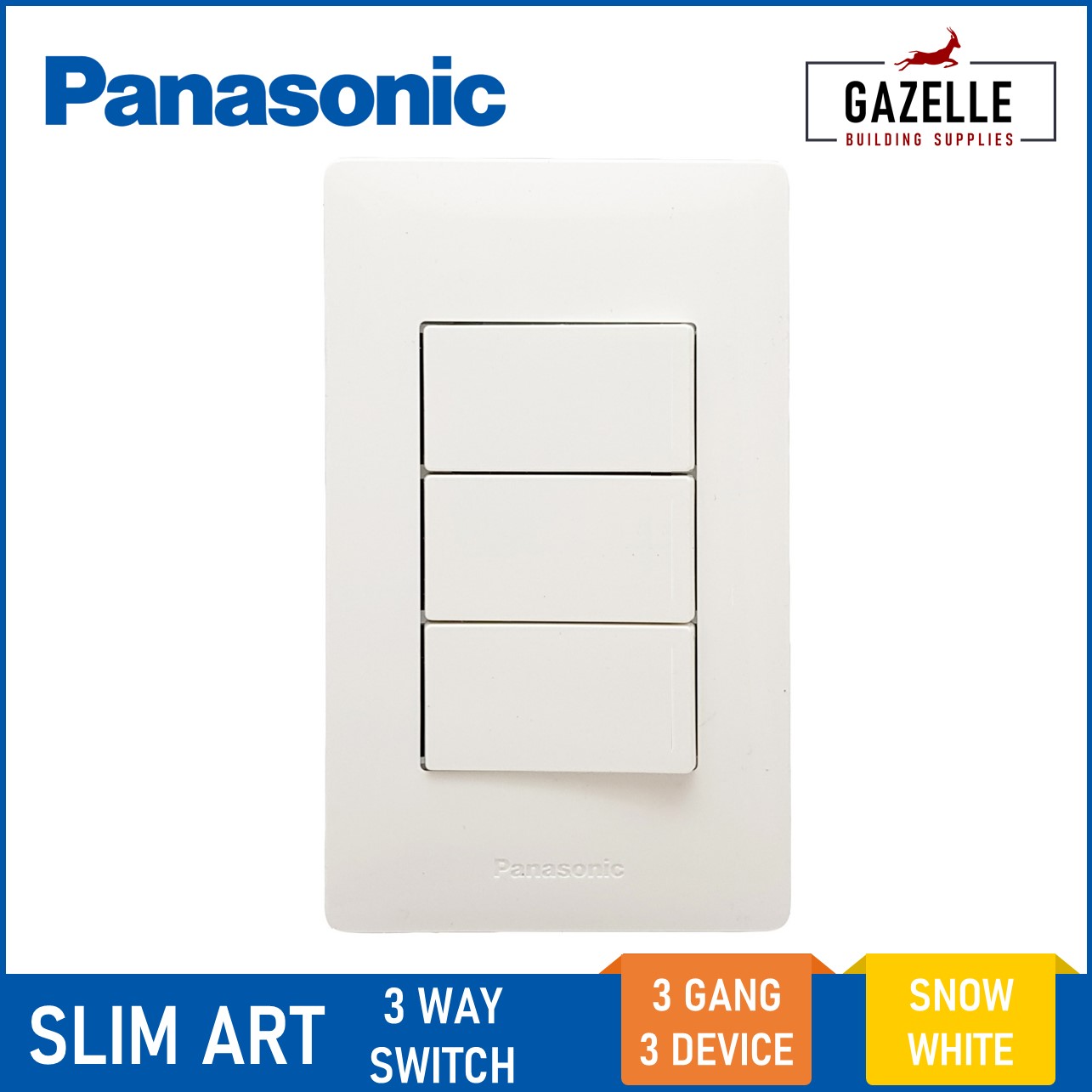 Panasonic Slim Art 3 Way Switch - 3 Gang 3 Device (Snow White ...
