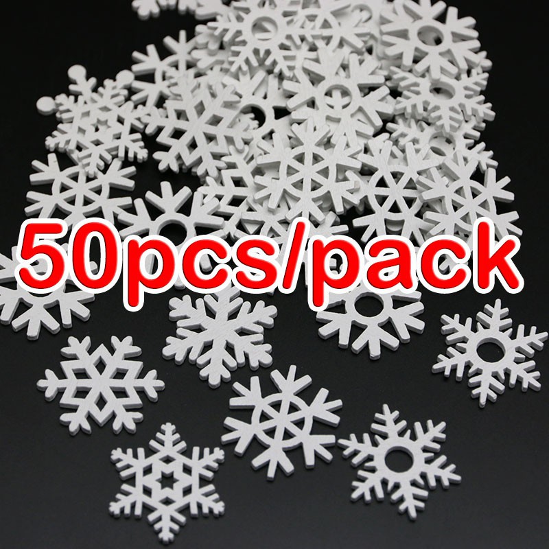 (50 pcs/pack) wooden snowflake white Christmas decoration Christmas ...