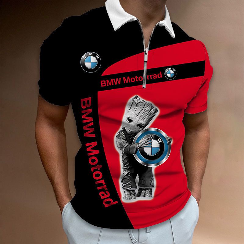 Summer Men's Casual Fashion Zipper Polo Shirt Digital Printed BMW T-shirt Men Short Sleeve Polo ...