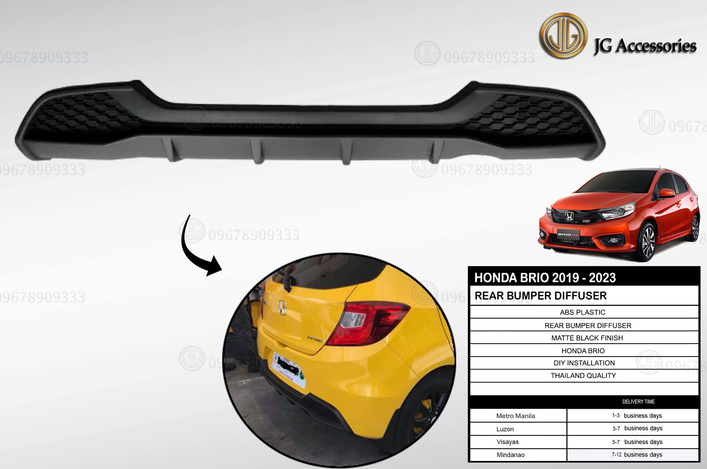 HONDA BRIO 2019 2020 2021 2022 2023 REAR BUMPER DIFFUSER MATTE BLACK ...