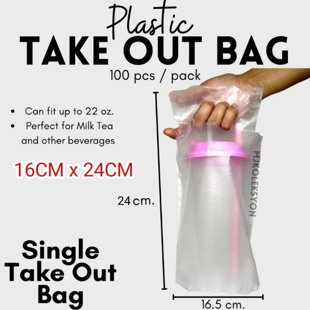 Take Out Plastic Bag for Milktea Iced Coffee Single Double 100pcs ...