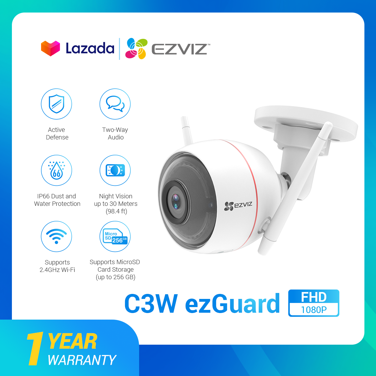 Ezviz C3W ezGuard Outdoor Smart Wi-Fi IP Camera Integrated Siren and ...