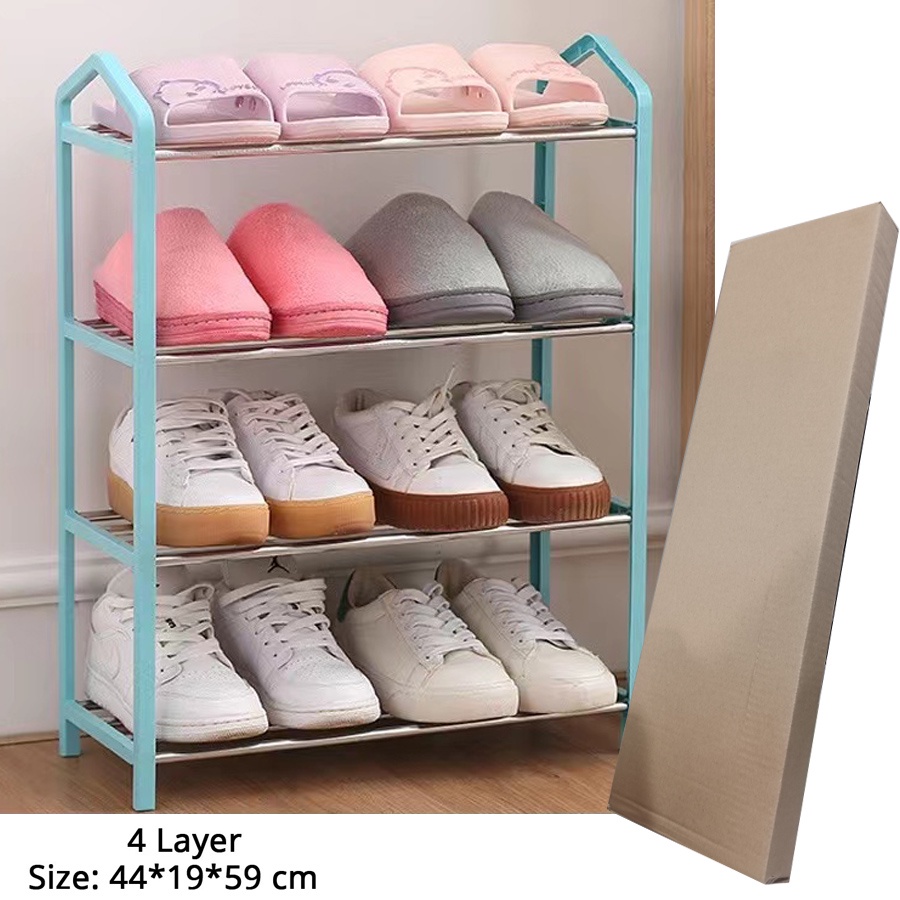 Single layer 4 stainless steel pipe shoes sandals organizer rack space ...
