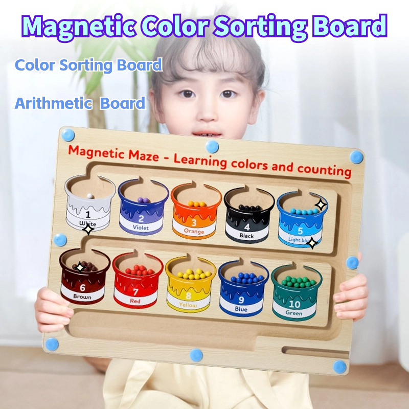 Magnetic Color Sorting Board and Number Maze Magnet Wooden Counting ...