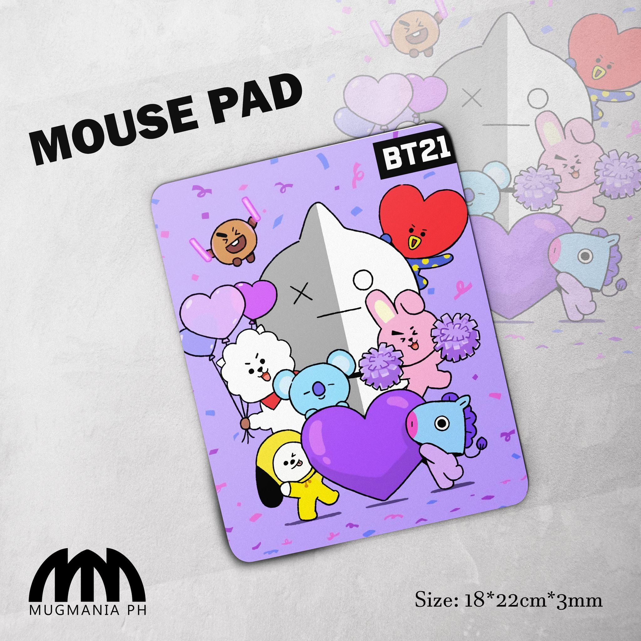 BTS x BT21 Mouse Pad - Mugmania - BTS x BT21 Character - BT21 Mouse Pad V2 - 18*22cm*3mm | Lazada PH
