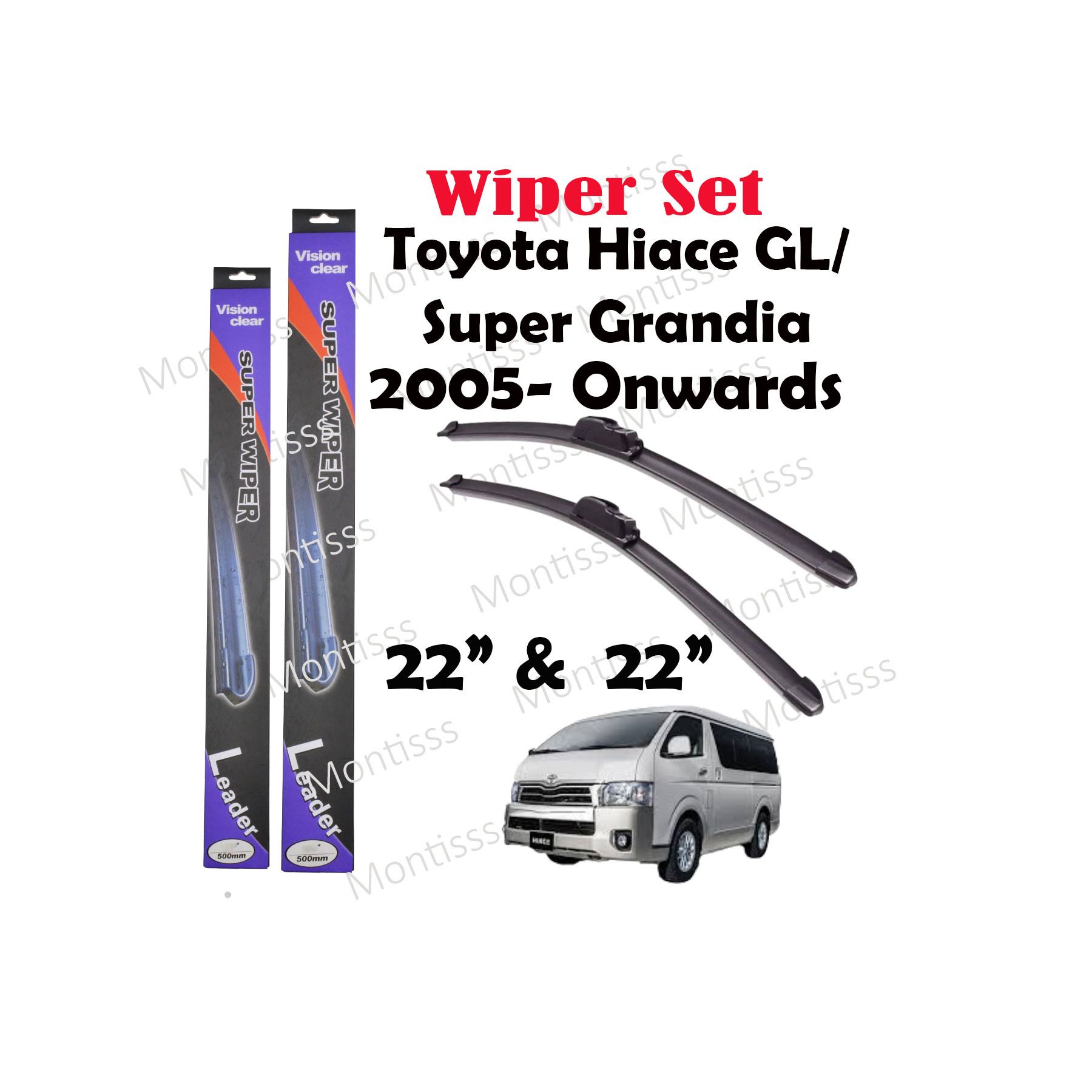 Super Wiper 22" & 22" Toyota Hiace GL / Super Grandia (2005 - Onwards ...
