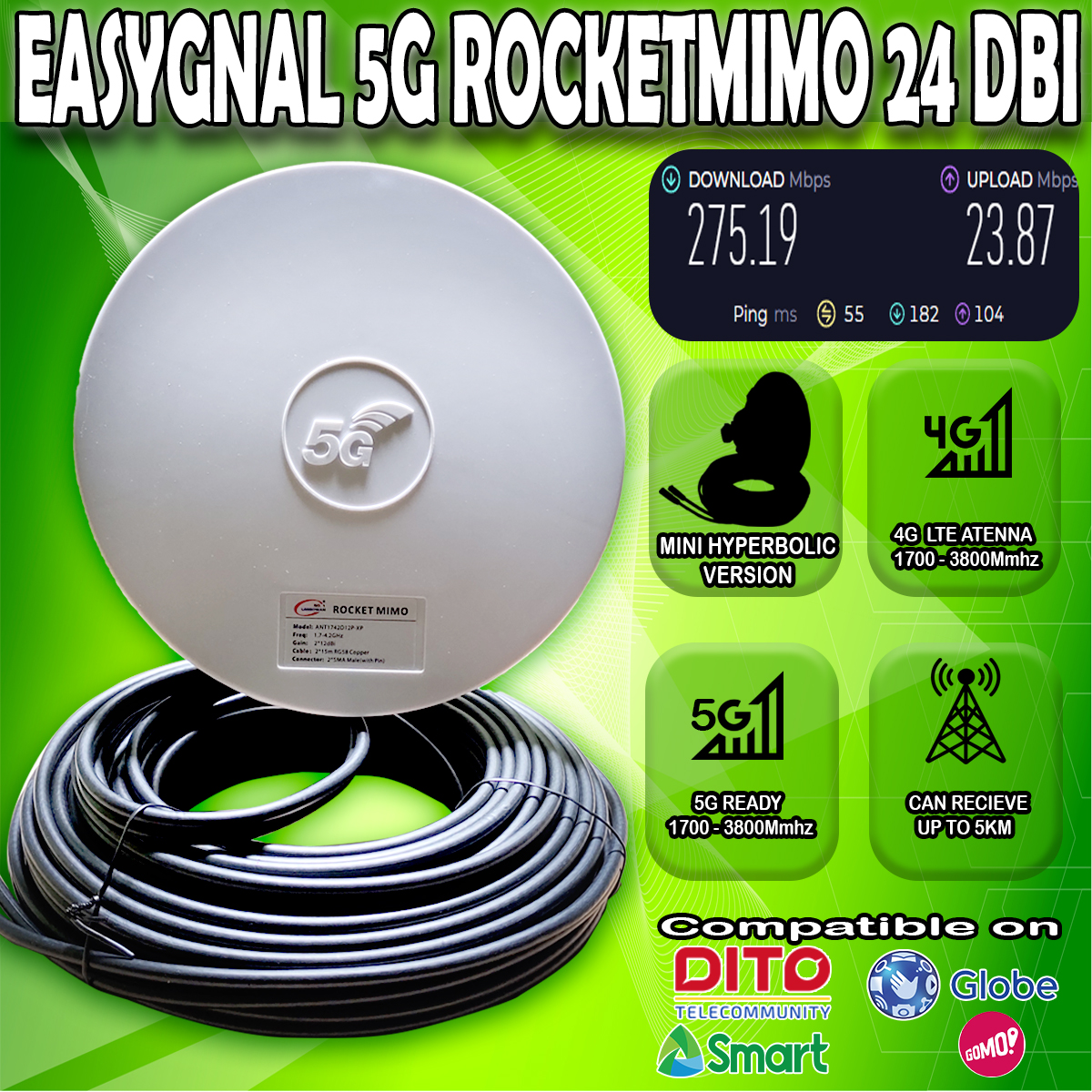 EASYGNAL super advance 5G / 4G/ 3G sky rocket hybrid mimo wireless fidelity antenna 5G/4G LTE ...