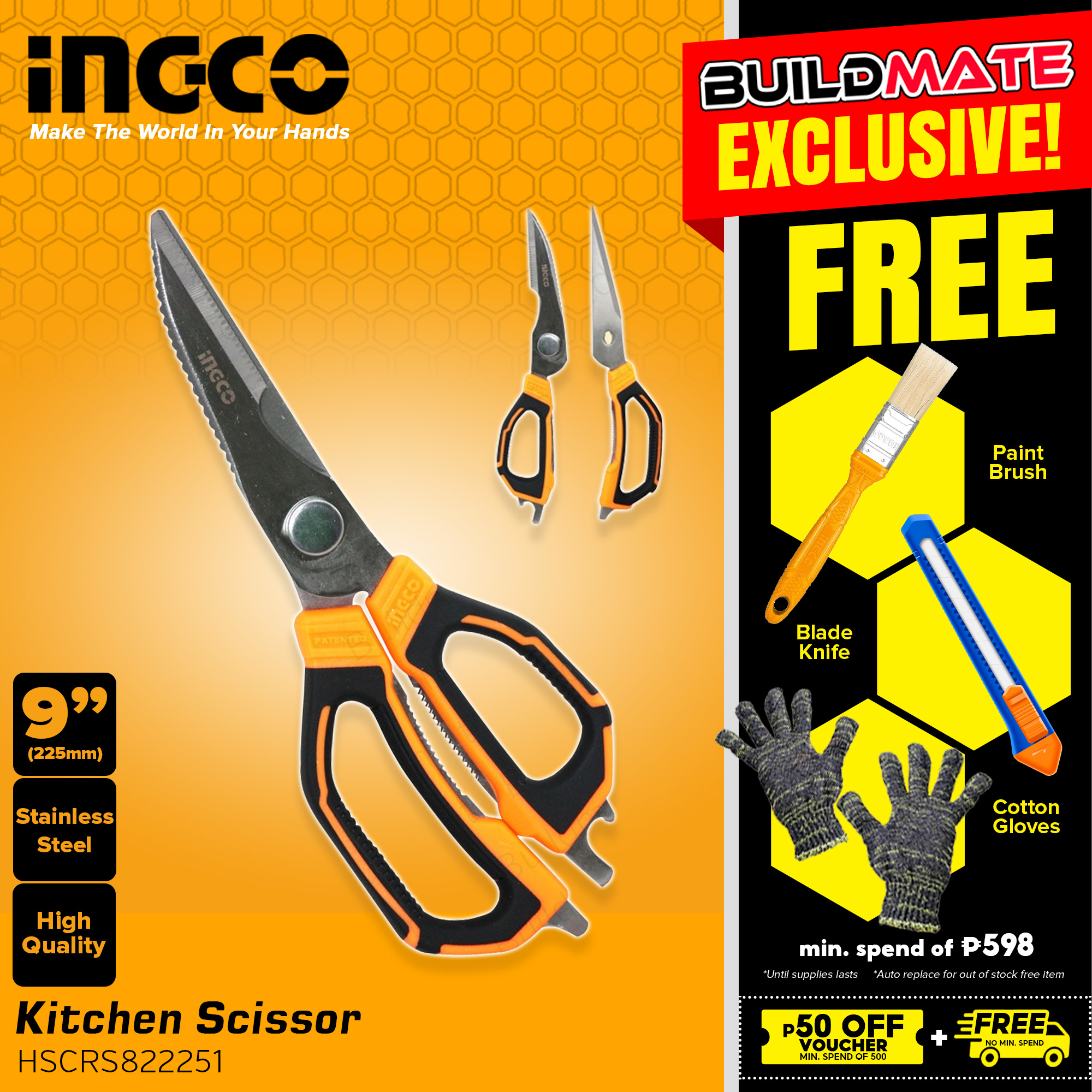 INGCO Kitchen Scissor 9" 225mm HSCRS822251 •BUILDMATE• HT2 | Lazada PH