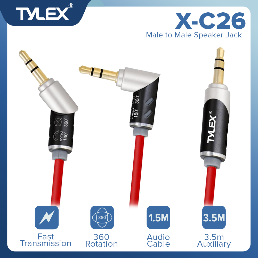Tylex X-C26 3.5mm Male to Male Speaker Jack Auxiliary 360 Degrees Rotation Audio Head 1.5M Audio ...