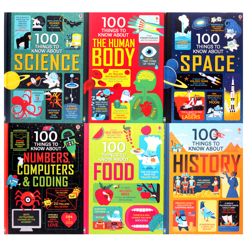 6 Books/Set Usborne 100 Things to Know About Science Space History Food ...