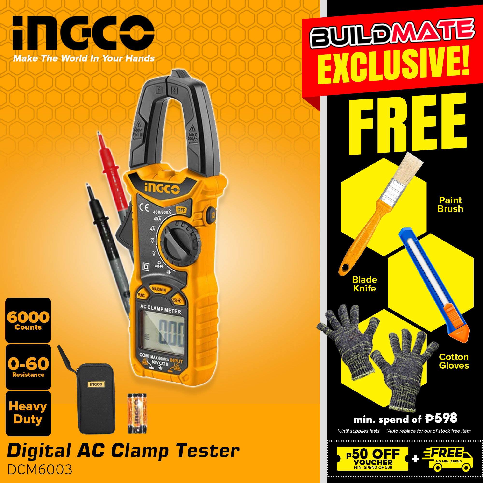 INGCO TRUE RMS Digital Clamp Meter Multimeter Multi Tester w ...