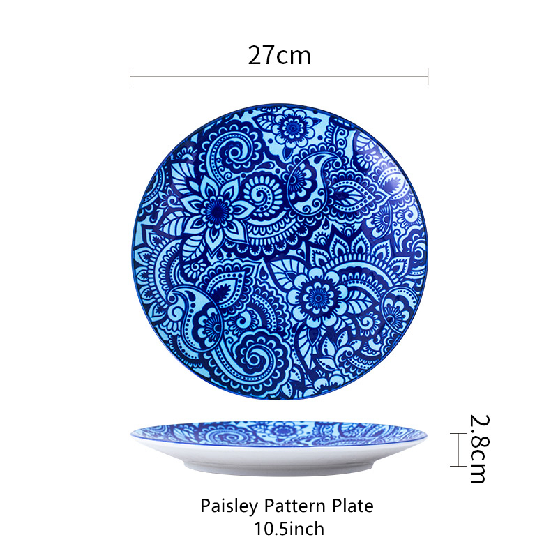 Vishine Japanese Style Ceramic Plates Paisley Pattern Dinner Plate ...